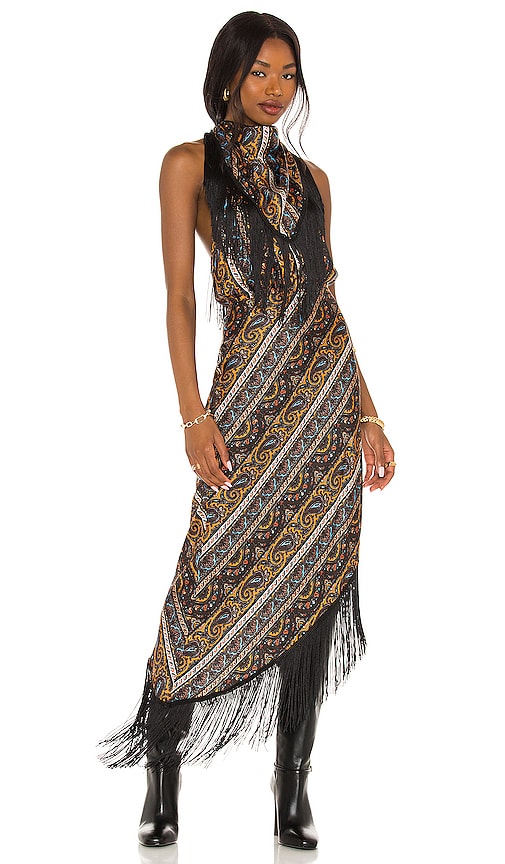House Of Harlow 1960 X Badia Dress In Brown - Paisley Multi